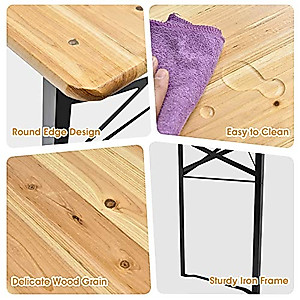 Giantex 70'' 3-Piece Portable Folding Picnic Beer Table with Seating Set Wooden Top Picnic Table for Patio Outdoor Activities Garden Use, 30'' Table Height