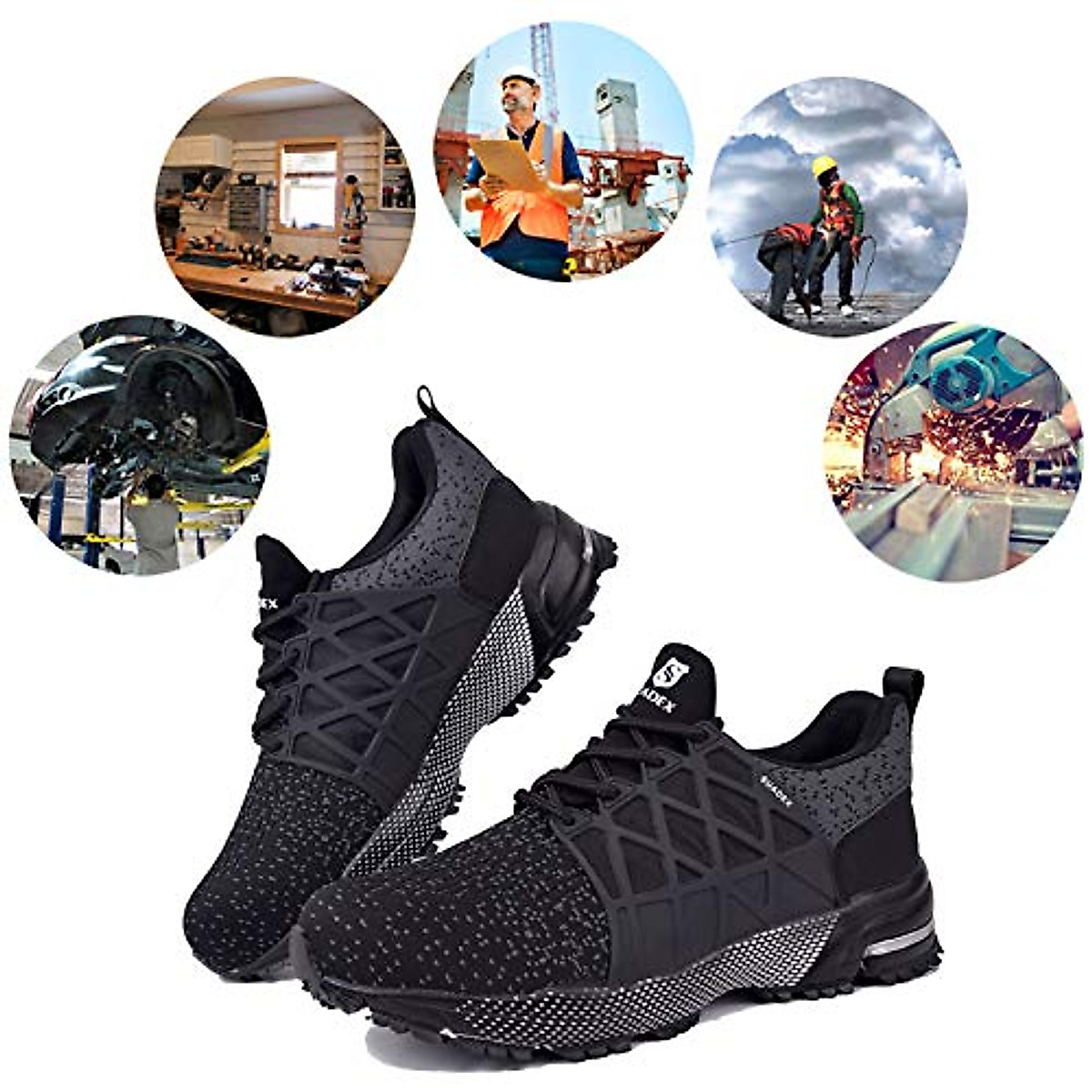 SUADEX Indestructible Steel Toe Shoes Men Women Safety Work Sneakers Comfortable Lightweight Black