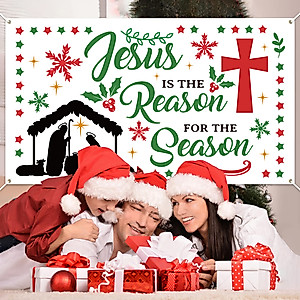 WATINC Christmas Jesus is The Reason for The Season Backdrop Banner XtraLarge Nativity Cross Xmas Winter Holiday Religious Party Wall Decorations Supplies for Home Church Outdoor 78 x 45 Inch