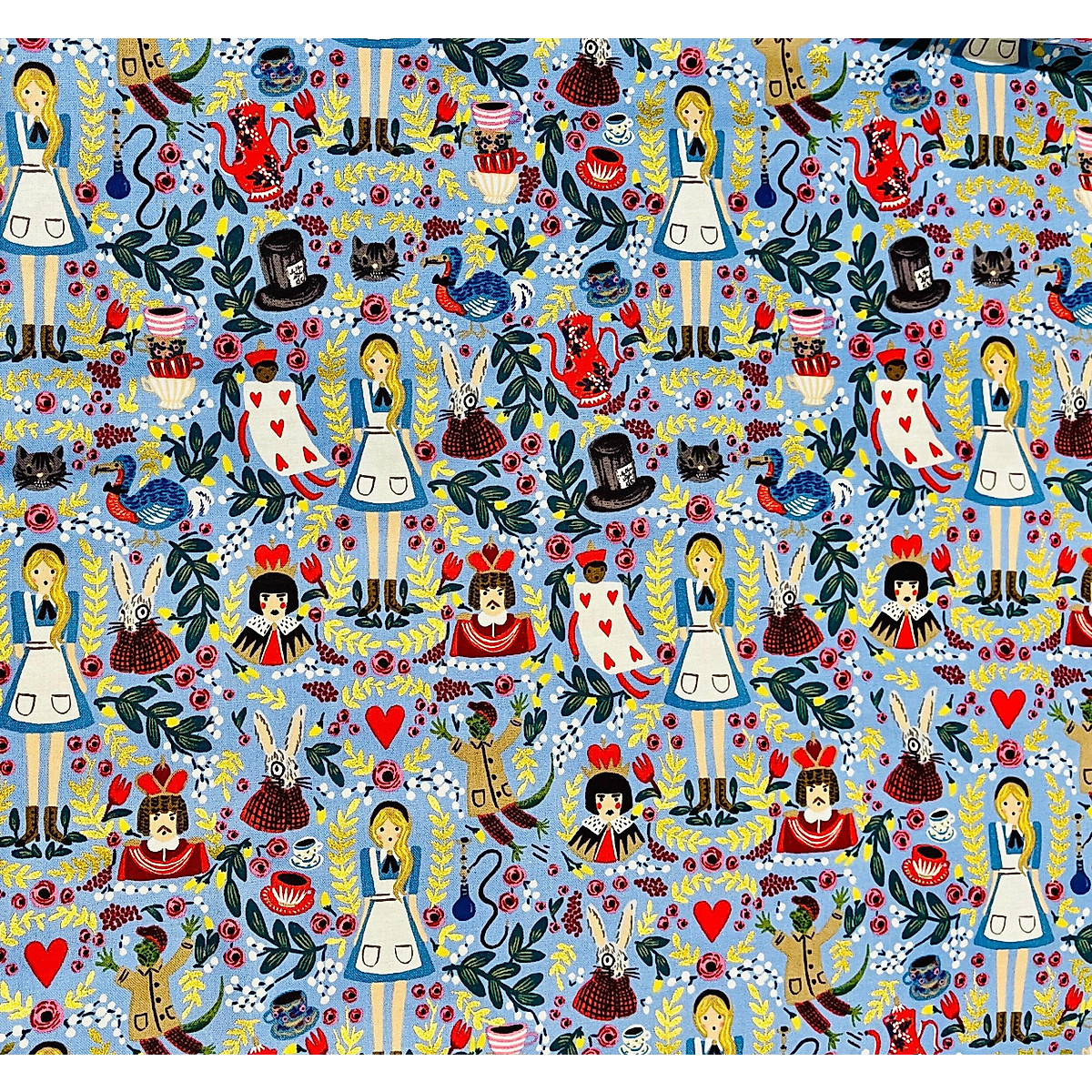 Wonderland - Rifle Paper Co - Periwinkle Metallic Fabric - Cotton+ Steel - Quilting Cotton Fabric - AB8013-002 1/2 Yard 44