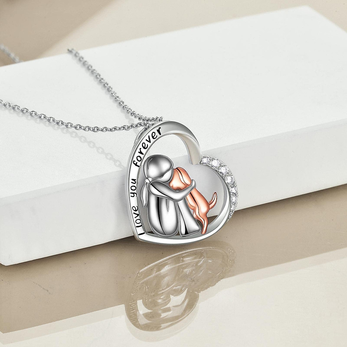 YFN Sterling Silver Keepsake Dog Pendant Necklace I Love You Forever Dog Lover Memorial Gifts for Women (Rose- I Love You Forever)