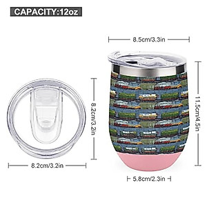 WYUSPGK 304 Stainless Steel Insulated Cup, Train Cars Print Smooth Rim, Durable & Reusable - Perfect for Office, Home, And Travel