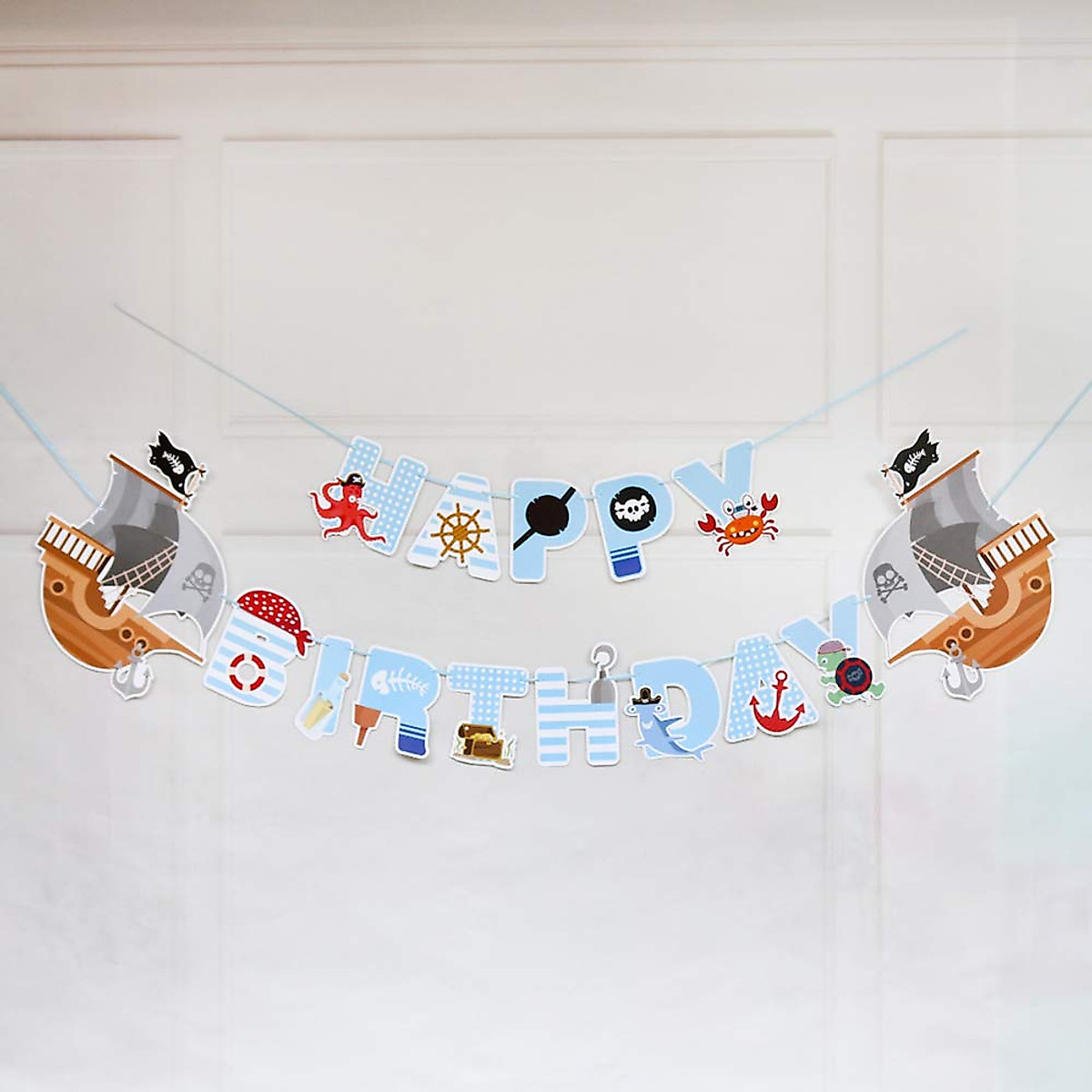 Pirate Birthday Banner Pirate Party Decorations for Kids Pirate Theme Party Supplies Birthday Party Baby Shower Pirate Happy Birthday Banner for Boys Children 1st 2nd 3rd 4th Birthday Supplies