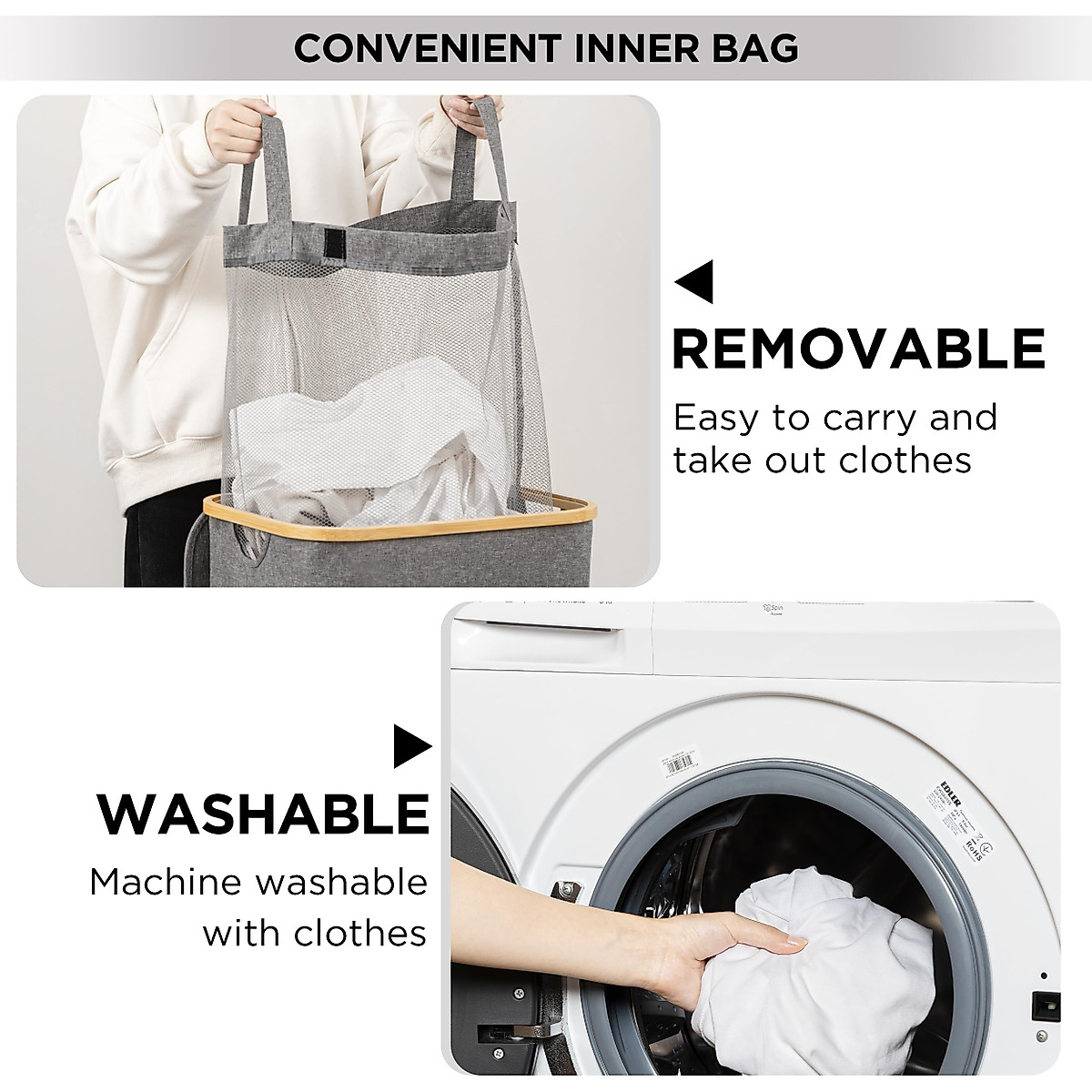 Famyards Laundry Hamper with Lid, 100L Large Laundry Basket with Bamboo Handles and Removable Inner Bag, Collapsible Dirty Clothes Hamper Laundry Bin for Bathroom, Bedroom, Dorm Laundry Room(Grey)