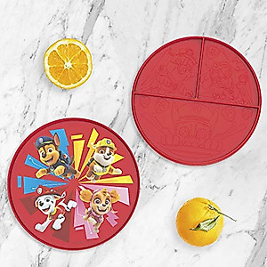 Zak Designs Polypropylene (PP) PAW Patrol Chase, Rubble, Marshall, Skye Double-Sided 2-in-1 Plate with Standard and 3-Section Divided Side, Non BPA Material is Durable and Perfect for Kids
