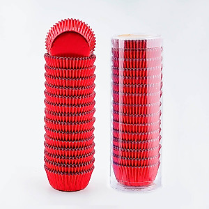 Gifbera Mini Foil Muffin Cupcake Liners Red Wrappers for Christmas Wedding Party, 300-Count