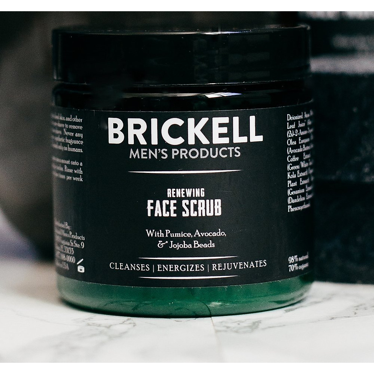 Brickell Men's Renewing Face Scrub for Men, Natural and Organic Deep Exfoliating Facial Scrub Formulated with Jojoba Beads, Coffee Extract and Pumice, 4 Ounce, Scented