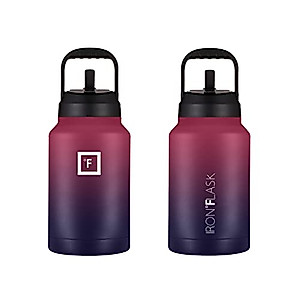 IRON °FLASK Sports Water Bottle - Gallon Series - 2 Lids (Straw and Spout), Leak Proof, Vacuum Insulated Stainless Steel, Double Walled, Thermo Mug, Metal Canteen Jug Growler - Dark Rainbow, 128 Oz