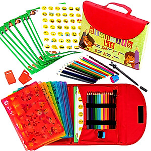 Drawing Stencils for Kids Kit & Carry Case – – Child-Safe, Non-Toxic Stencil Set with 300 Shapes, Colored Pencils, Paper, Etc. – Birthday Gifts & Travel Art Supplies for Creativity, Learning and Fun