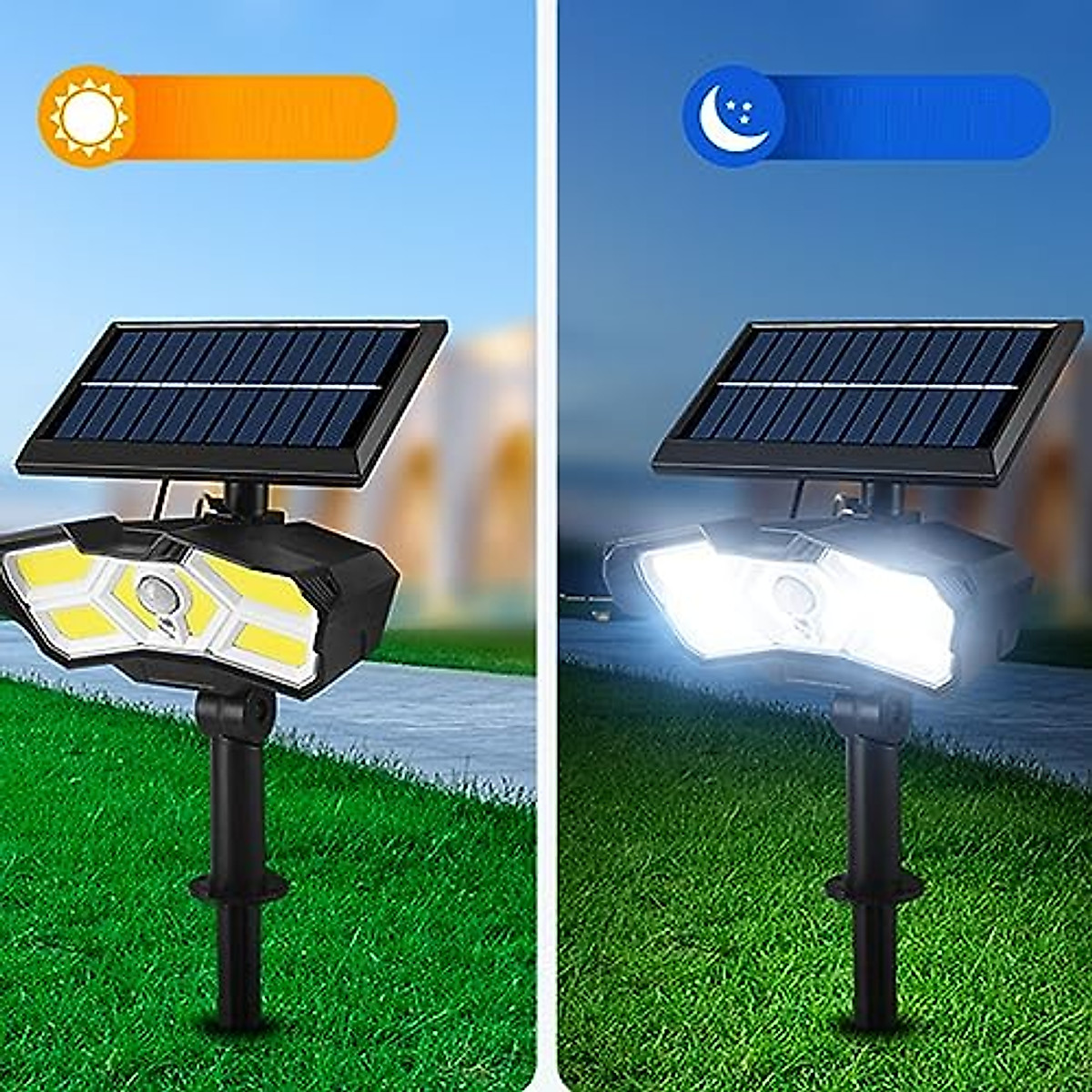 Demeras Solar Landscape Spotlights, 2400mah Bright Solar Flood Lights Auto Induction 2 Adjustable Brightness Modes for Patio (ASTEY-KXK-600-128COB)