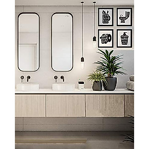 Bathroom Decor Wall Art Prints with Paper Frames;Funny Bathroom Wall Signs Wash Brush Floss Flush Black and White Bathroom Canvas Artwork Poster Carboard Frames 8×10inch set of 4(Black and White) (B)