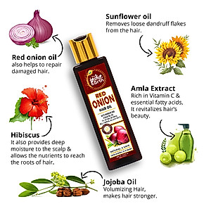Red Onion Hair Growth Oil - Anti Hair Fall Enriched with 29+ Natural Herbs, Extracts & Oils Including Argan, Jojoba, Rosemary & Black Seed - 200ml