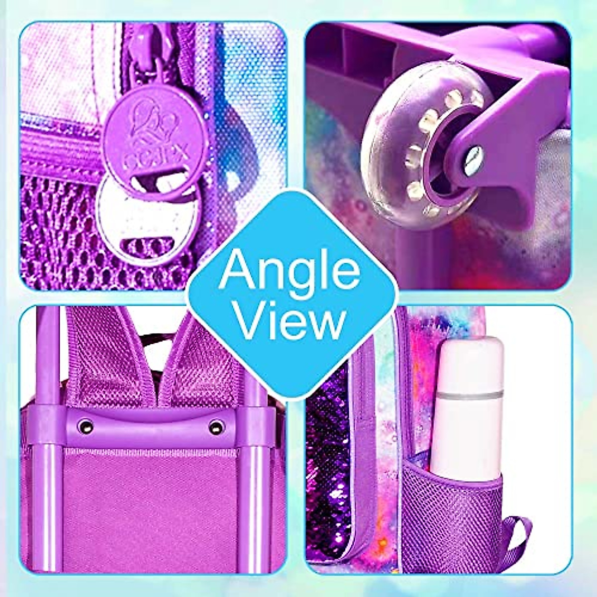 TXHVO 3PCS Rolling Backpack for Girls,Kids Unicorn Bookbag with Roller Wheels, Sequin Suitcase School Bag Set for Elementary Toddler