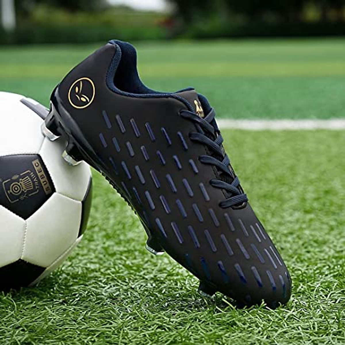 TOLLN Men Firm Ground Outdoor Soccer Cleats Youth Football Shoes SC22035-Black-41