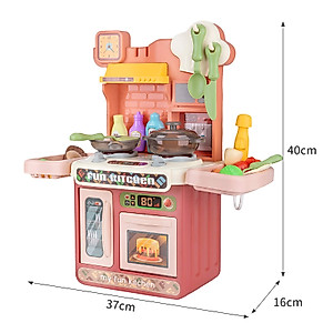 Mujiya Play Kitchen Set for Kids, Kitchen Toys with Real Sounds & Lights, Play Sink, Cooking Stove, Pretend Play Kitchen Food Toys, 24Pcs Kitchen Playset for Toddlers Ages 4-8, Gift for Boys and Girls