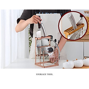 Knife Holder Bakeware Organizer Pot Lid Holder Rack for Pots, Cake Molds, Cutting Boards, Mats, Cookware-Rose Gold