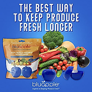 Bluapple Produce Saver 2-Pack - Keeps Fruits & Vegetables Fresh Longer in Refrigerator Crisper, Shelves, and Fruit Bowls, Lasts up to 3 Months, Ethylene Gas Absorber, BPA Free, Made in USA