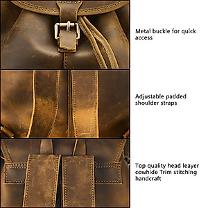 BRASS TACKS LEATHERCRAFT Backpack for Men Women Vintage Crazy Horse Full Leather Travel Daypack 15.6" Laptop Rucksack