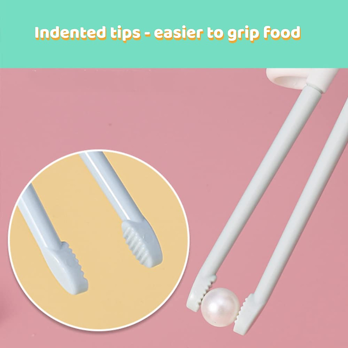 Training Chopsticks for Kids, Jawbush 3 Pairs Kids Learning Chopsticks, Cute with Dinosaur Head, Non-slippery Indented Tips and Adjustable Finger Holders, Easy to Use and Clean, Dishwasher Safe