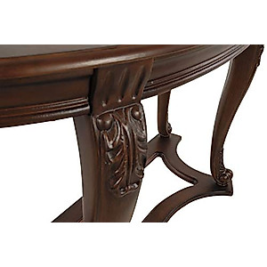Signature Design by Ashley Norcastle Traditional Half Moon Sofa Table with Beveled Glass Top and Scrollwork Legs, Dark Brown