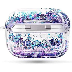 NZND Case Compatiable with Apple Airpods Pro (2019 Released), Glitter Liquid Sparkle Flowing Floating Durable Girls Women Kids Cute Clear Hard Cover Carrying Case -Purple/Blue