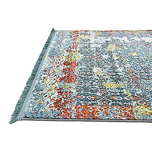 Unique Loom Baracoa Collection Bright Tones Vintage Traditional Runner Rug, 2' 7" x 10' 0", Teal/Ivory