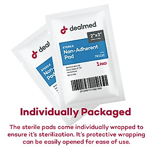 Dealmed Sterile Non-Adherent 3" x 4" Gauze Pads – 100 Count (1 Pack) Non-Adhesive Wound Dressing, Highly Absorbent, Non-Stick, Individually Wrapped for Extra Protection (Box of 100)