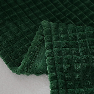 Puncuntex Flannel Fleece Throw Blanket Dark Green 60"×80",Super Soft Plush Cozy Blanket with Square 3D Jacquard Grid Design Luxury for Couch Sofa Chair