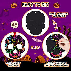 WhatSign Halloween Scratch Art Crafts for Kids 24Pcs Magic Rainbow Scratch Paper Halloween Party Games for Kids Adults Halloween Ornaments DIY Craft Decorations Halloween Party Favors Supplies