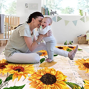 Sunflower Rug 5' x 7' Large Oil Painting Artwork Rugs for Living Room Bedroom, Non Slip Washable Low-Pile Soft Indoor Floor Throw Carpet for Apartment Bathroom Dining Room