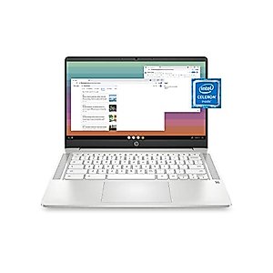 HP Chromebook 14 Laptop, Intel Celeron N4120, 4 GB RAM, 64 GB eMMC, 14" HD Display, Chrome OS, Thin & Portable, 4K Graphics, Long Battery Life, Snow White Keyboard (14a-na0210nr, 2022, Ceramic White)