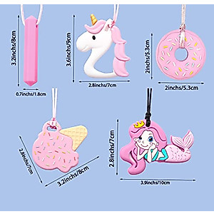 Chew Necklaces for Sensory Kids 5 PCS Silicone Chewable Necklaces for Kids or Adults That Like Biting or Have Autism-Perfectly Textured Silicone Baby Teether Chewy Toys-Chewy Necklace Sensory