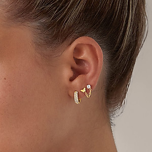 PAVOI 14K Gold Plated 925 Sterling Silver Post Pair of Flat Back Stud Earrings for Women | Butterfly Cartilage Helix Piercing