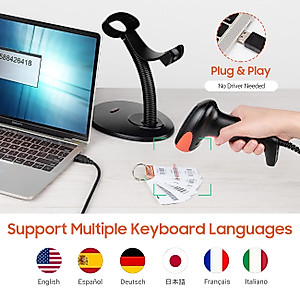 Tera Pro Extreme Performance Laser High Speed Barcode Scanner with Stand Auto Sensing On and Off by Smart Stand USB Wired 1D Handheld Plug and Play Bar Code Reader for Small Business Library 6900