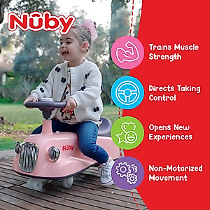Nuby Twist N Ride Classic Ride on Cars - Riding Toys with Realistic Working Front & Back Lights - Fun Light Up Car Scooter with Music - Toys for 3 Years and Up - Aqua & Red Toy Scooter Car, Large