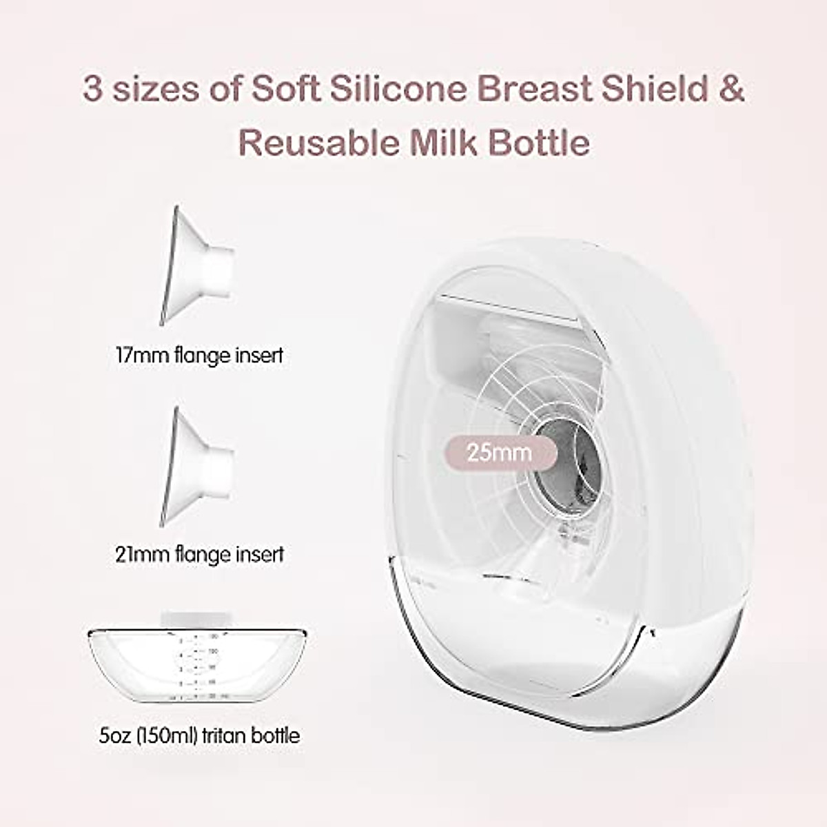 Horigen Double Wearable Breast Pump for Breastfeeding with 17/21/25mm Silicone Flange, Electric Hands Free Breast Pump Wireless Silent Invisible in Bra Portable Breast Pump for Travel, Home, Outdoors