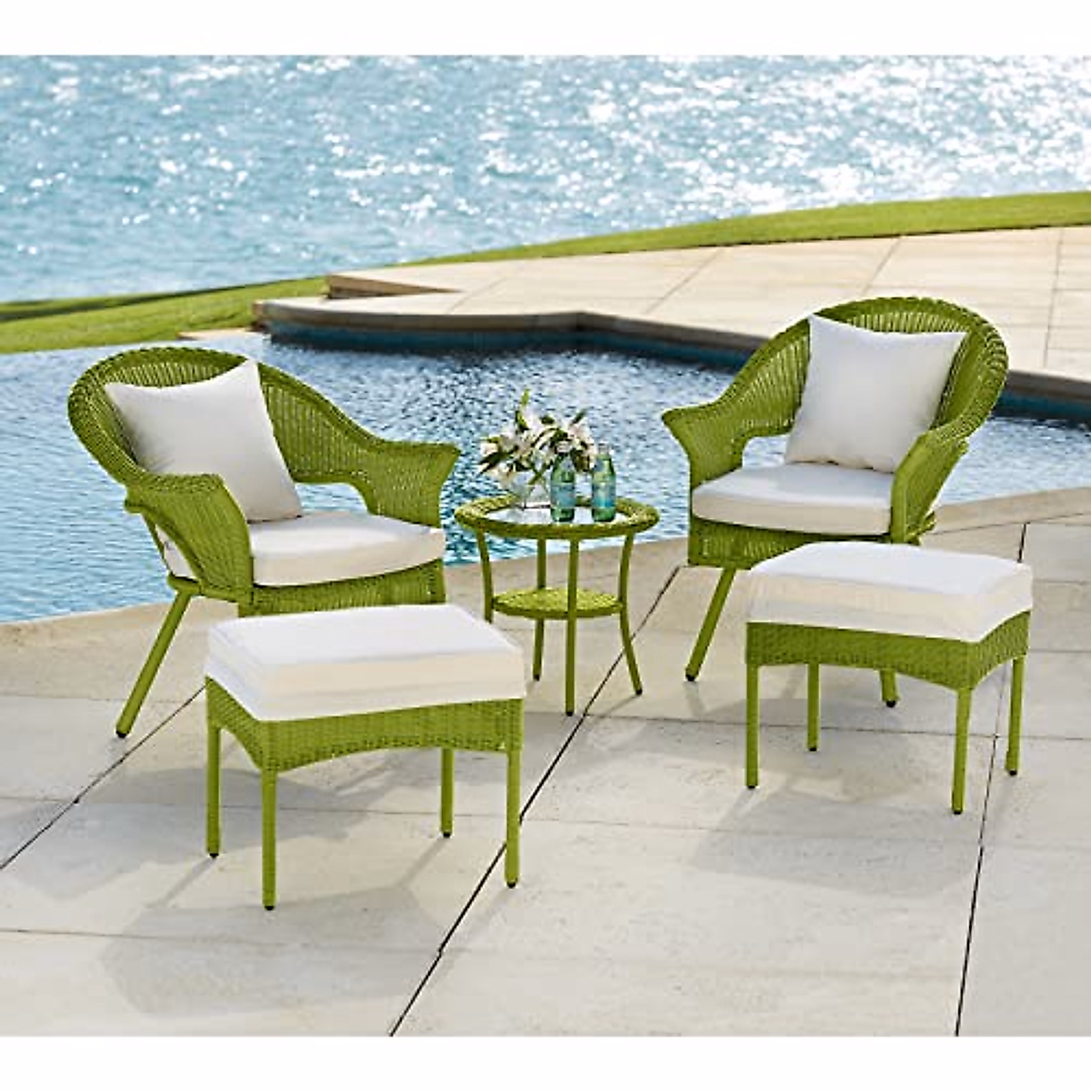 BrylaneHome Roma Hand-Woven Resin Wicker Stacking Chair + Free Seat & Back Cushions, Lemon Yellow