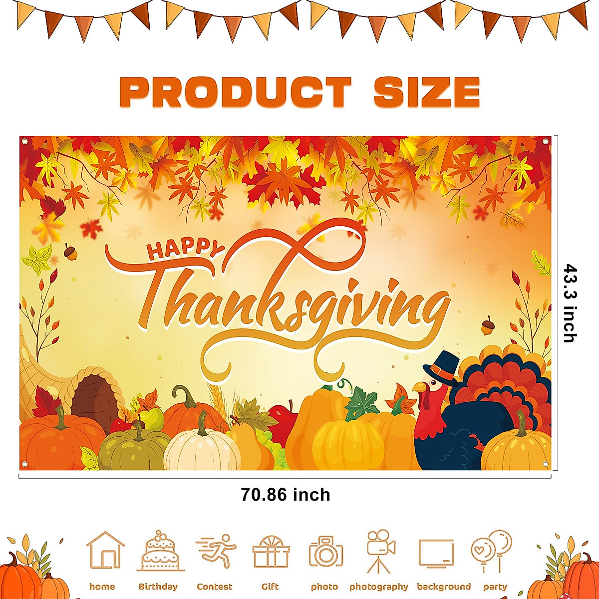 Thanksgiving Backdrop, Happy Thanksgiving Banner Thanksgiving Background, Thanksgiving Backdrops for Photography Party Decorations, 71 x 43 Inch
