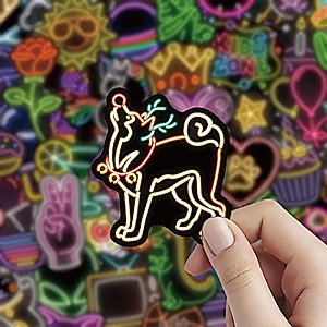 80 Pcs Cool Neon Sign Vinyl Stickers for Kids Teens Waterproof Water Bottle Stickers Pack for Laptop Phone Case Guitar Skateboard Helmet Bike Car Decals Party Favors Supplies Home Decor
