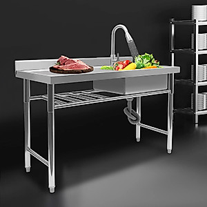 Kitchen Commercial Sink with 1 Compartment Utility Sink 201 Stainless Steel Freestanding Kitchen Sink,Faucet (Restaurant, Kitchen, Laundry, Garage) Silver,47.24 * 23.62 * 31.5inch,Simple Kitchen Sink