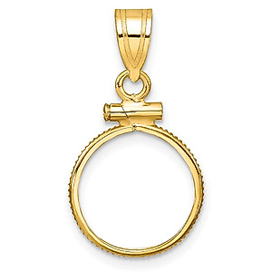 14ky 13mm Polished Screw Top Coin Bezel Pendant 25.5mm 14mm style C1885/13.0