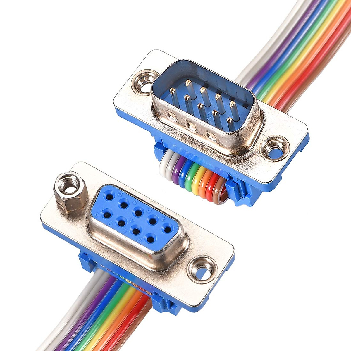uxcell IDC Rainbow Wire Flat Ribbon Cable DB9 Male to DB9 Female Connector 2.54mm Pitch 11.8inch Length