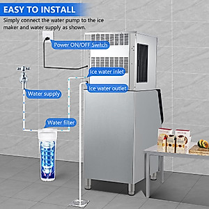 GarveeHome Commercial Ice Machine, 400Lbs Per Day with 350lbs Storage Bin, Stainless Steel Industrial Ice Cube Machine for Coffee Shop, Business Restaurant