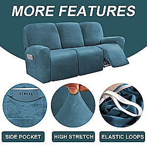Esaytool Recliner Sofa Covers,Stretch Reclining Couch Covers for 1/2/3 Seat,Reclining Slipcovers Soft Furniture Protector Thick Soft Washable Reclining Sofa Slipcovers (Peacock Blue, Three Seat)