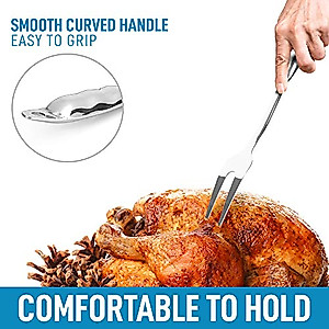 Zulay 14 Inch Carving Fork For Meat - Stainless Steel Meat Fork Carving With Comfortable Handle - One Piece Serving Fork Utensil For Chicken, Steak, Turkey, and More