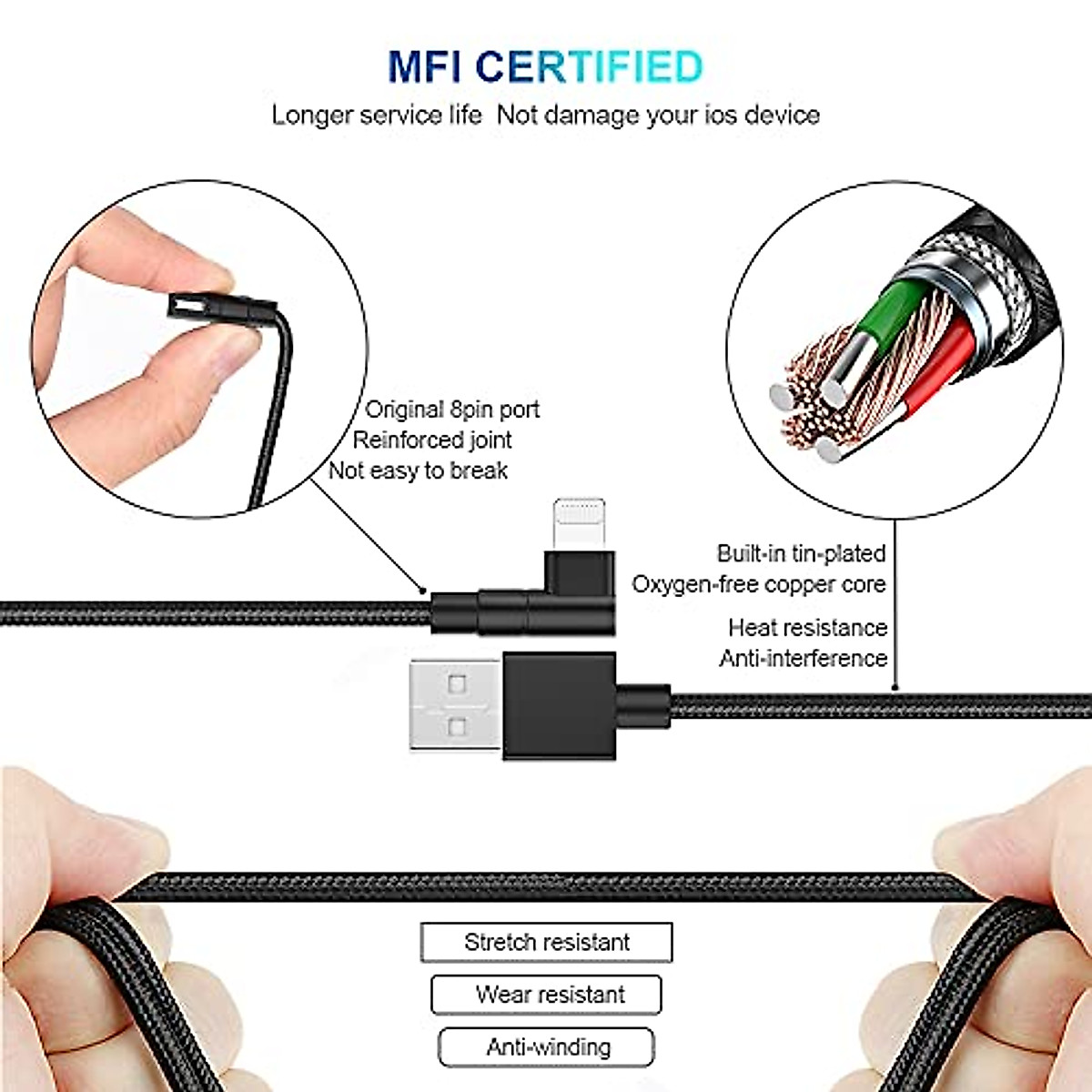 aceyoon [2 Pack MFi Certified Lightning Cable, Right Angle 1.6ft Braided USB to 90 Degree iPhone Charger L Shaped Data Sync Elbow Powerline Cord for i12/12 Pro, i11/11 Pro, XS Max, XR, XS