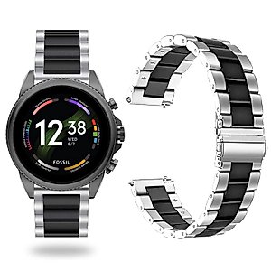 Lamshaw Bands Compatible with Fossil Gen 6 Smartwatch Band Solid Stainless Steel Metal Band for Fossil Gen 6 42mm / 44mm Smartwatch (Silver-Black, MEN-44MM)