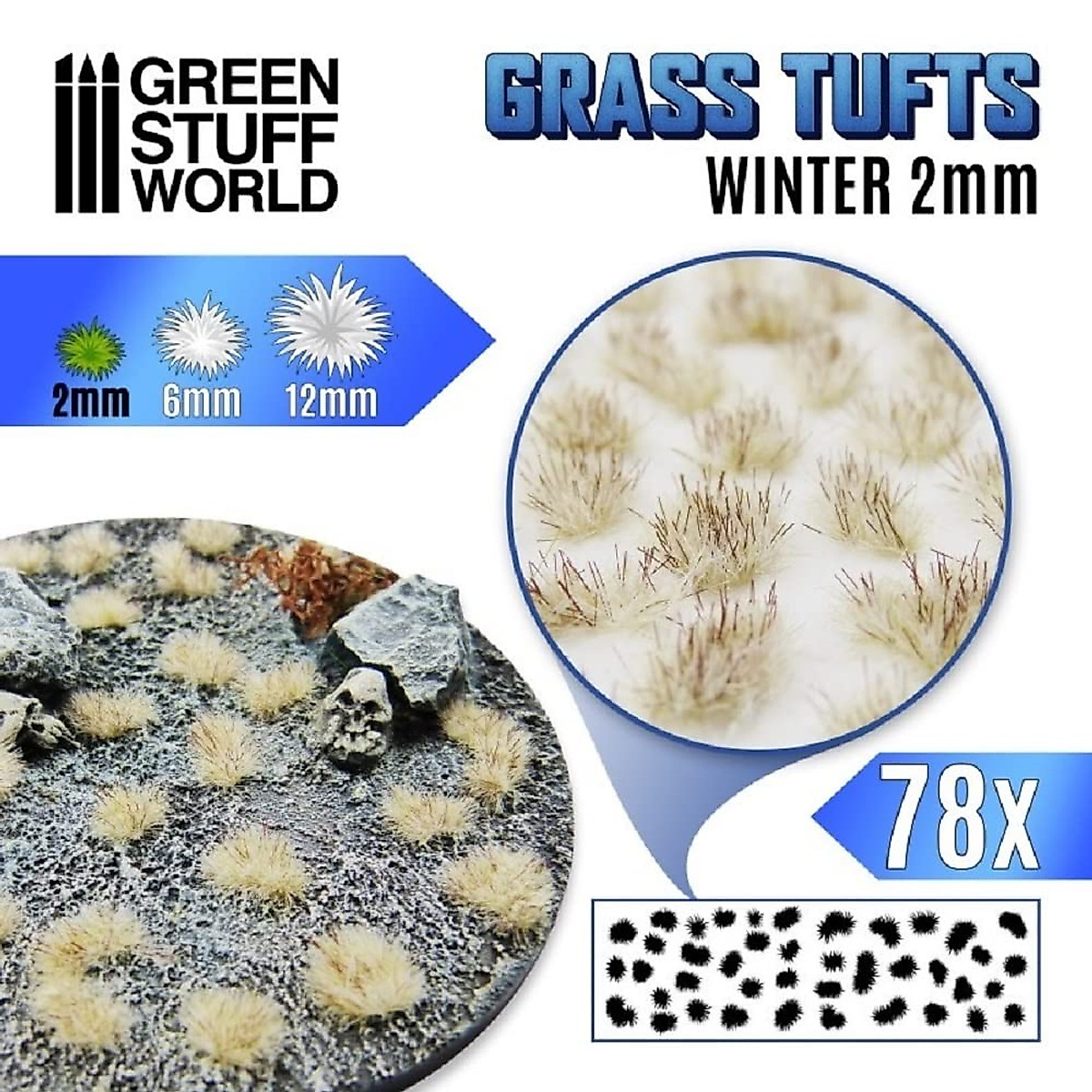 Green Stuff World Grass Tufts for Models and Miniatures – Winter White 2mm 10979, GSWD-10979