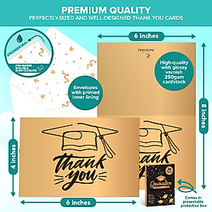 Decorably 24 Pack Gold Foiled Graduation Thank You Cards with Envelopes & Stickers - Blank Inside Thank You Cards Graduation, 6x4 Thank You Cards with Envelopes Graduation, Graduation Thank You Notes