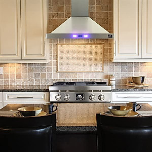 FORNO Siena 30" Inch. Wall Mount Range Hood with Ducted Convertible and Exhaust Pipe - Stainless Steel Ceiling Chimney-Style Stove Vent with 4 Speed Touch Control Panel